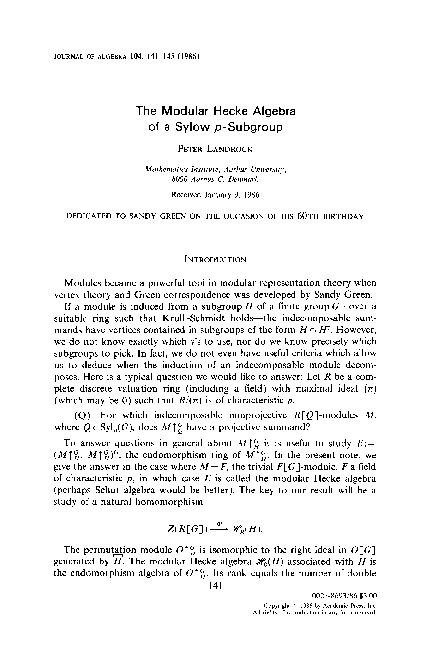 (PDF) The modular Hecke algebra of a Sylow p-subgroup | Peter Landrock ...
