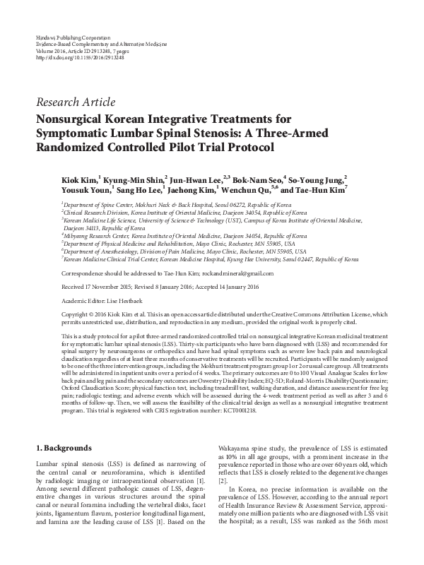 (PDF) Nonsurgical Korean Integrative Treatments for Symptomatic Lumbar Spinal Stenosis: A Three ...