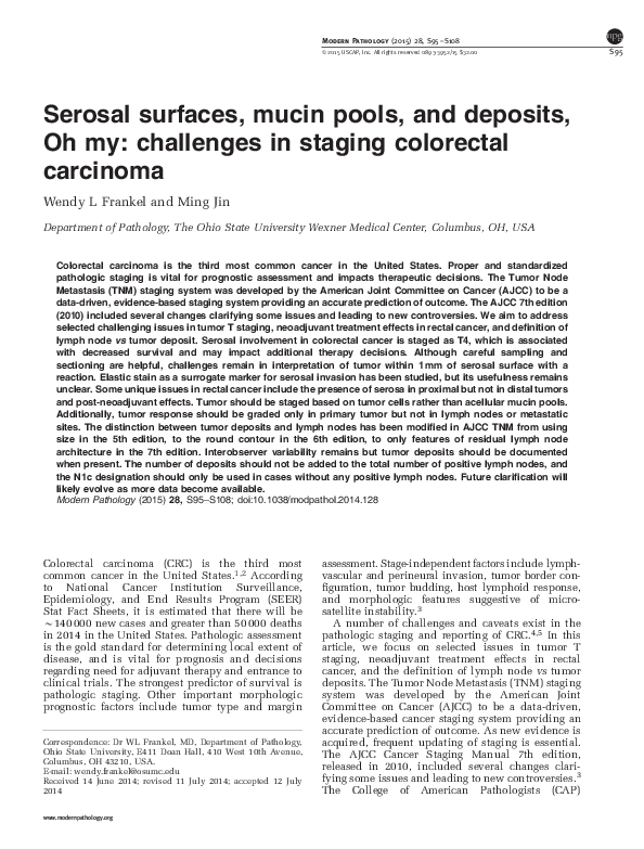 (PDF) Serosal surfaces, mucin pools, and deposits, oh my: challenges in ...