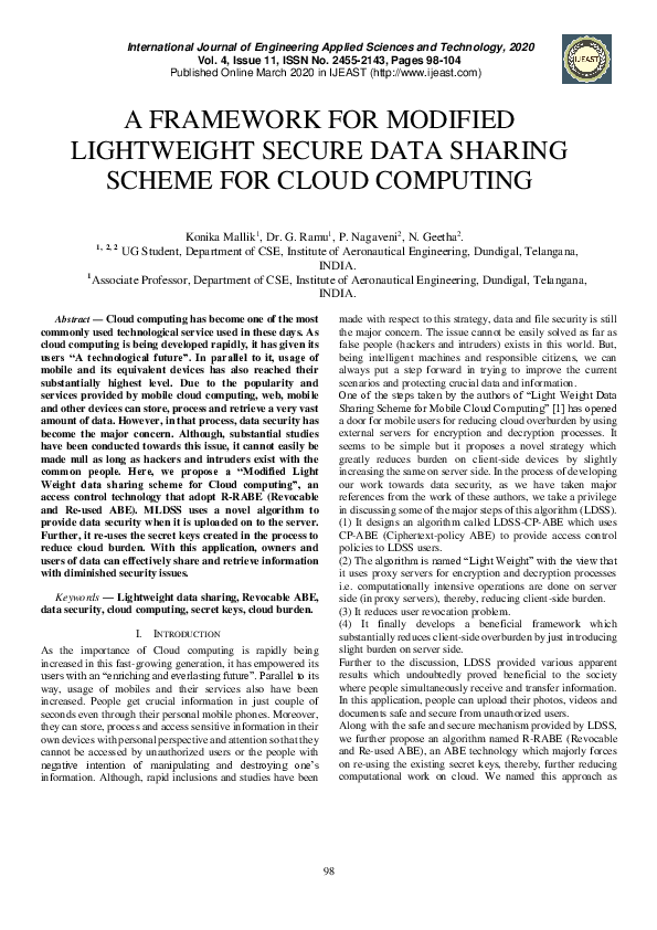 Pdf Secure Lightweight Data Sharing In Cloud