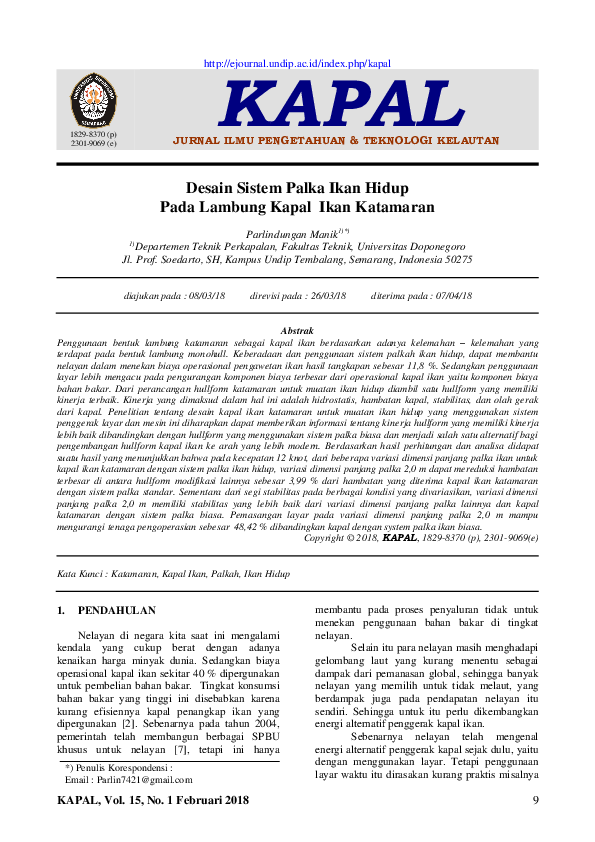 (PDF) Desain Sistem Palka Ikan Hidup Pada Lambung Kapal Ikan Katamaran