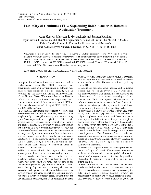 (PDF) Feasibility of Continuous Flow Sequencing Batch Reactor in ...