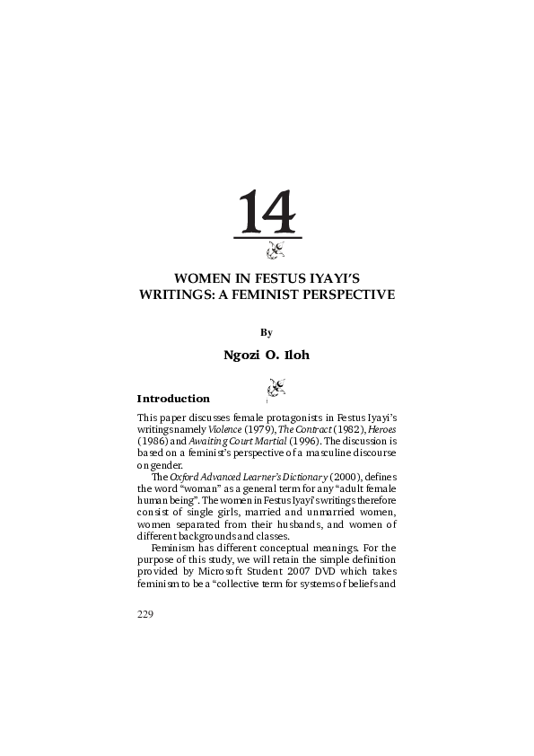 (PDF) Women in Festus Iyayi’s Writings: A Feminist Perspective