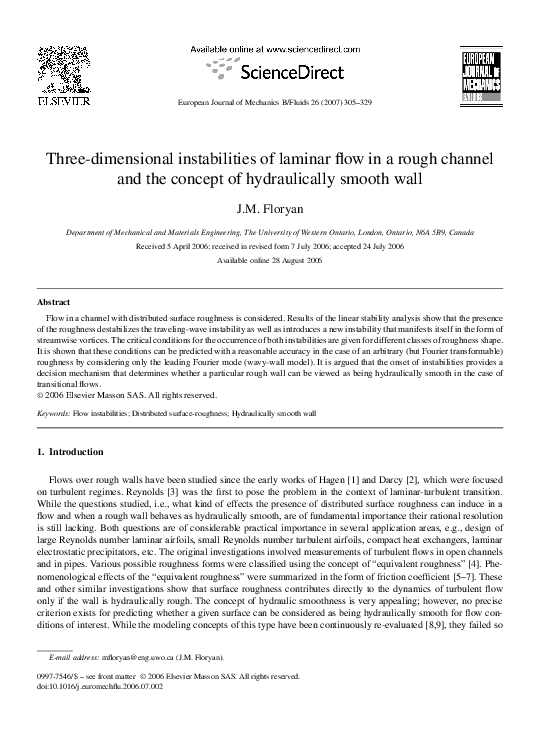 (PDF) Three-dimensional instabilities of laminar flow in a rough channel and the concept of ...