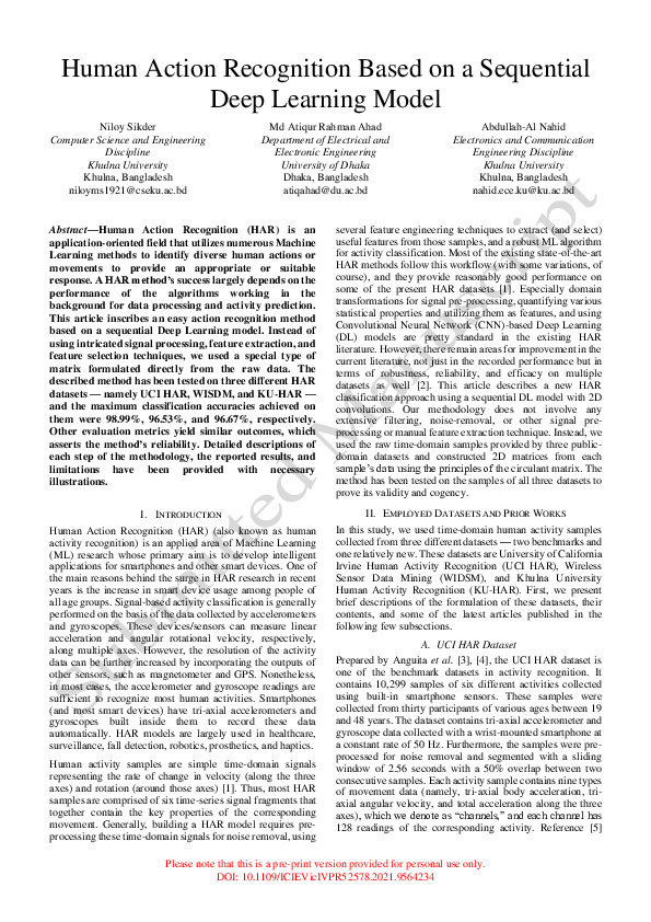 Pdf Human Action Recognition Based On A Sequential Deep Learning Model
