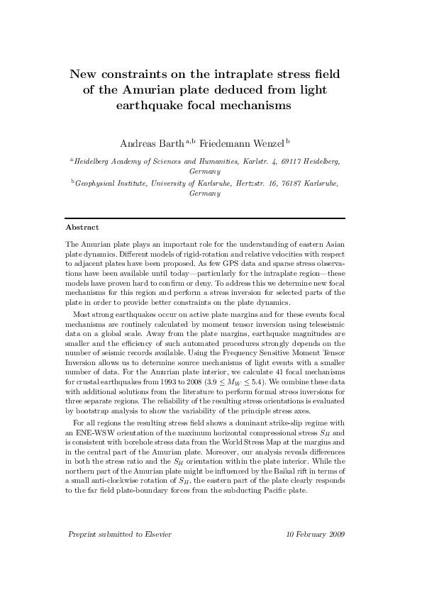(PDF) New constraints on the intraplate stress field of the Amurian ...