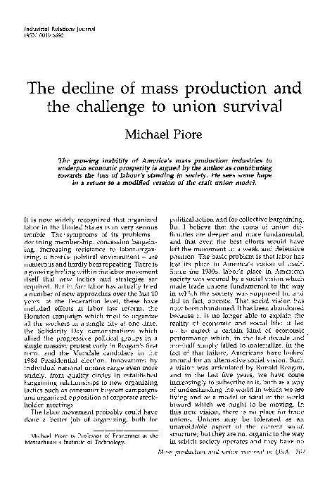 (PDF) The decline of mass production and the challenge to union ...