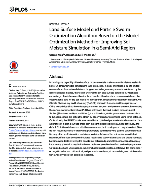 (PDF) Land Surface Model and Particle Swarm Optimization Algorithm Based on the Model ...