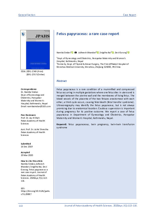 (PDF) Fetus papyraceus: a rare case report | Adheesh Bhandari ...