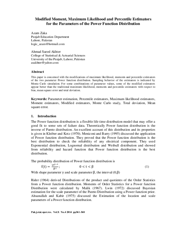 (PDF) Modified Moment, Maximum Likelihood and Percentile Estimators for the Parameters of the ...
