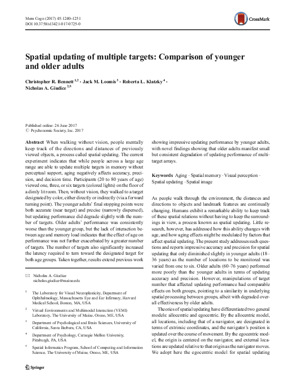 (PDF) Spatial updating of multiple targets: Comparison of younger and ...