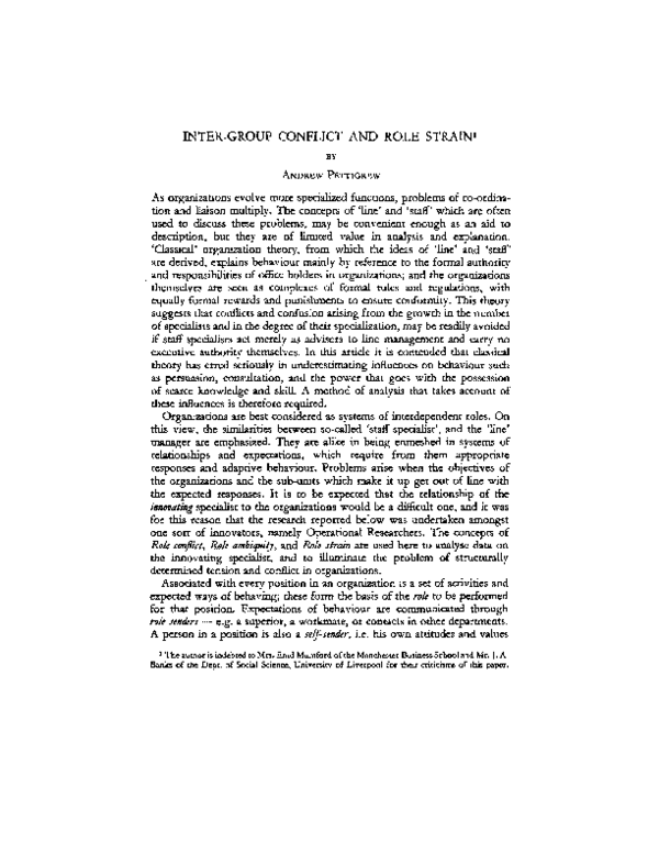 (PDF) Inter-Group Conflict and Role Strain