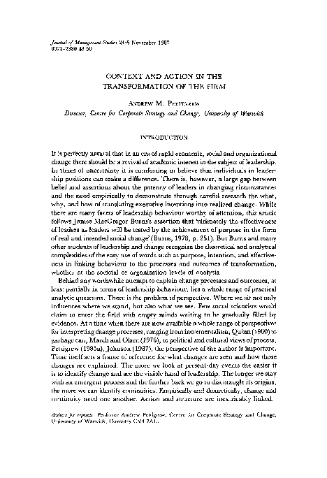(PDF) Context and Action in the Transformation of the Firm