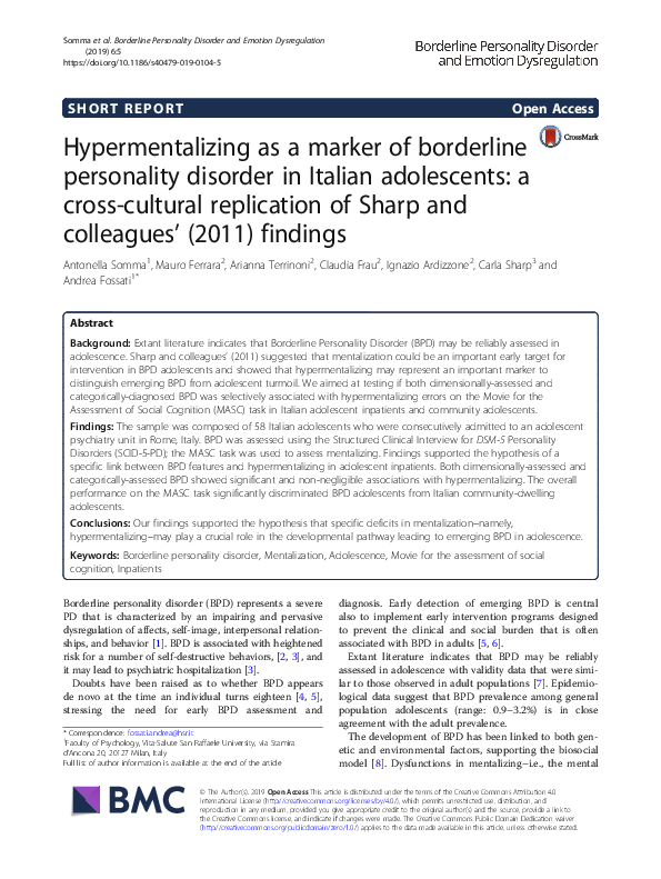 (PDF) Hypermentalizing as a marker of borderline personality disorder ...