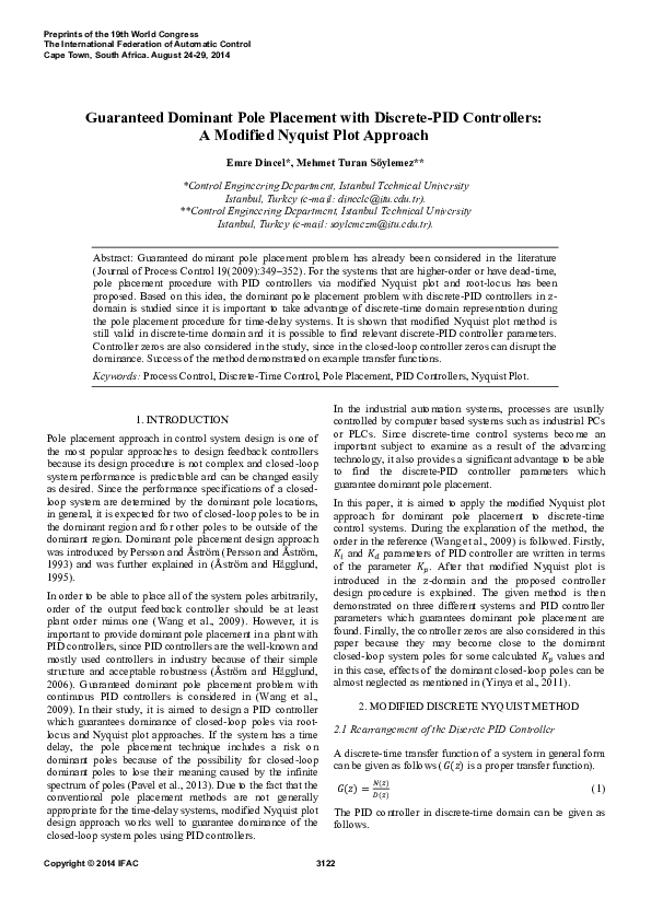 (PDF) Guaranteed Dominant Pole Placement with Discrete-PID Controllers: A Modified Nyquist Plot ...