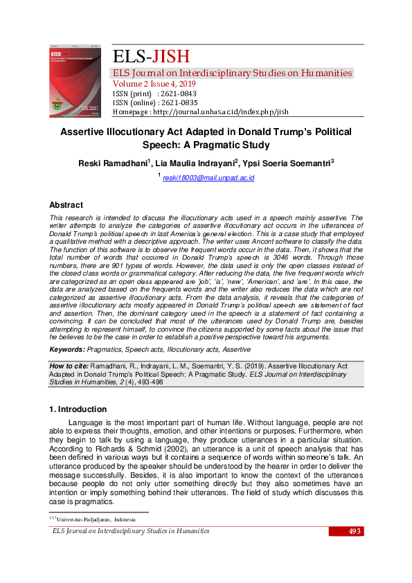 (PDF) Assertive Illocutionary Act Adapted in Donald Trump’s Political ...