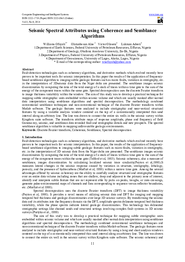 Pdf Seismic Spectral Attributes Using Coherence And Semblance Algorithms