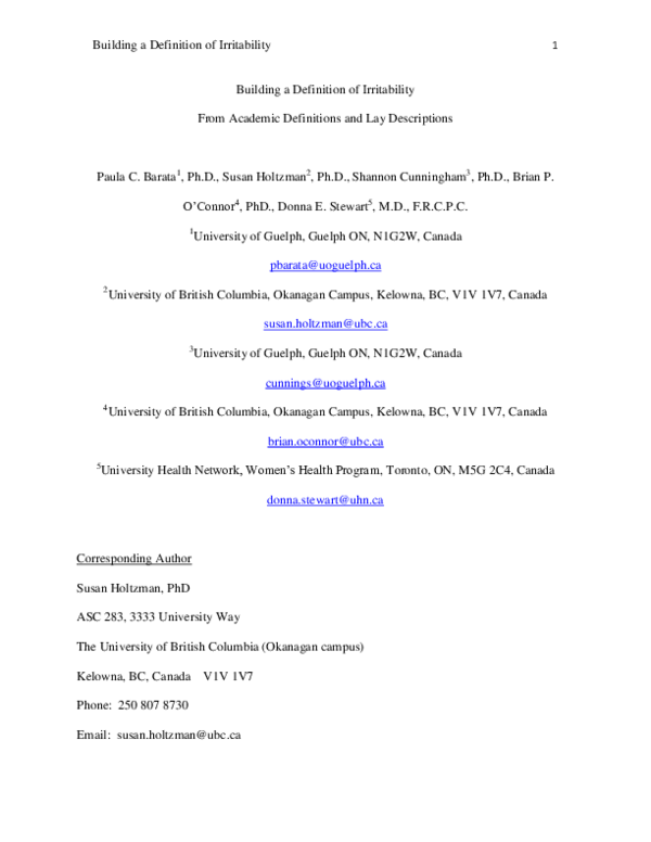 (PDF) Building a Definition of Irritability From Academic Definitions ...