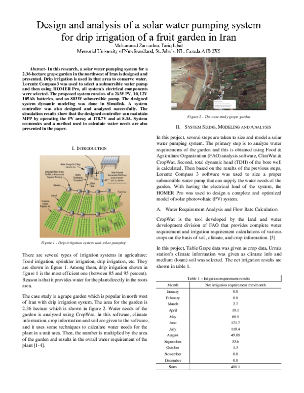 (PDF) Solar Pumping System for Drip Irrigation in Iran