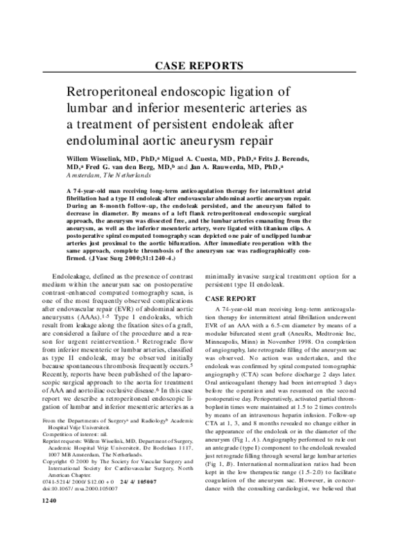 (PDF) Retroperitoneal endoscopic ligation of lumbar and inferior ...