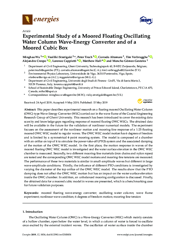 (PDF) Experimental Study of a Moored Floating Oscillating Water Column Wave-Energy Converter and ...