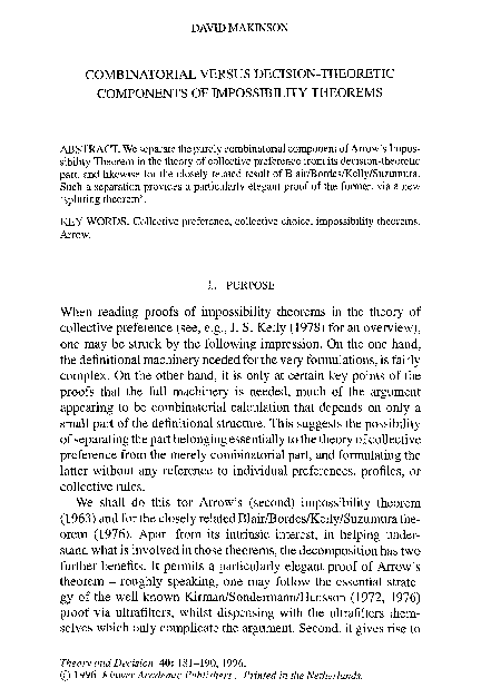 (PDF) Combinatorial versus decision-theoretic components of impossibility theorems