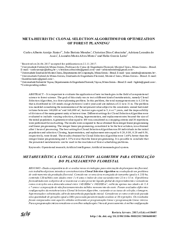 (PDF) Meta-Heuristic Clonal Selection Algorithm for Optimization of Forest Planning