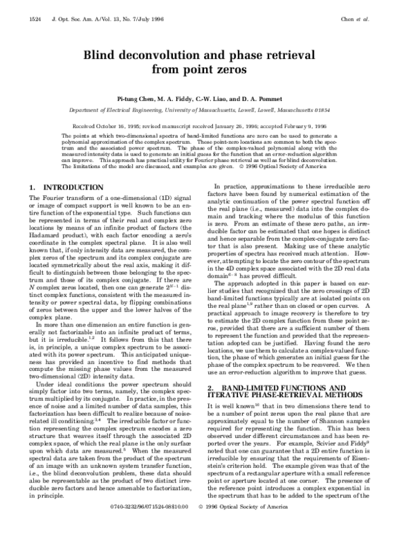 Pdf Blind Deconvolution And Phase Retrieval From Point Zeros