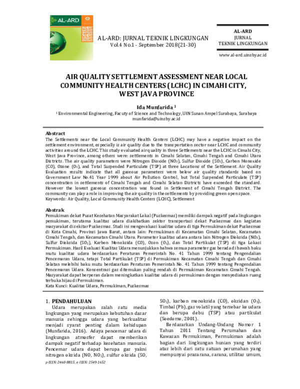 (PDF) Air Quality Settlement Assessment Near Local Community Health ...