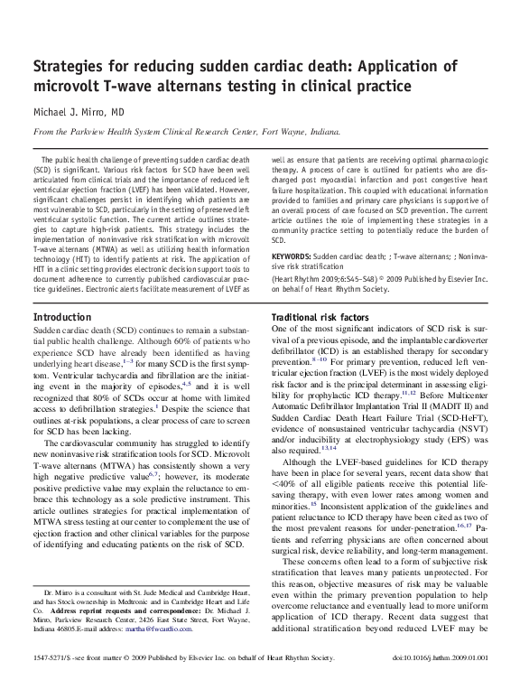 (PDF) Strategies for reducing sudden cardiac death: Application of ...