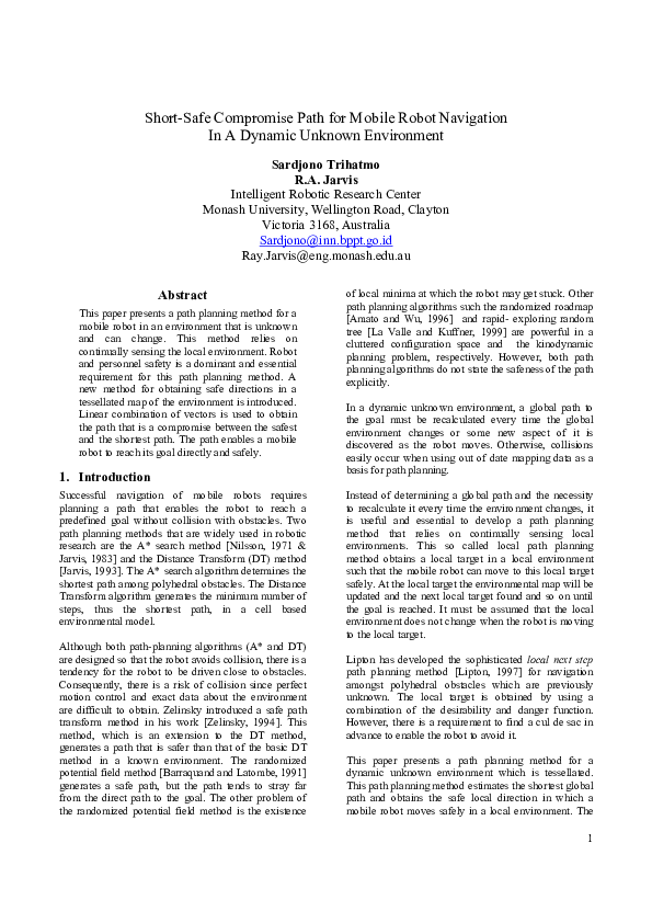 (PDF) Short-Safe Compromise Path for Mobile Robot Navigation In A Dynamic Unknown Environment