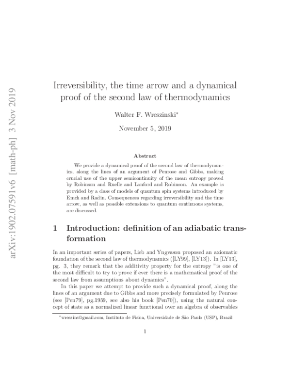 (PDF) Irreversibility, the time arrow and a dynamical proof of the ...