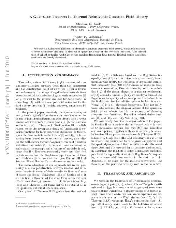 (PDF) Goldstone Theorem in Thermal Quantum Fields