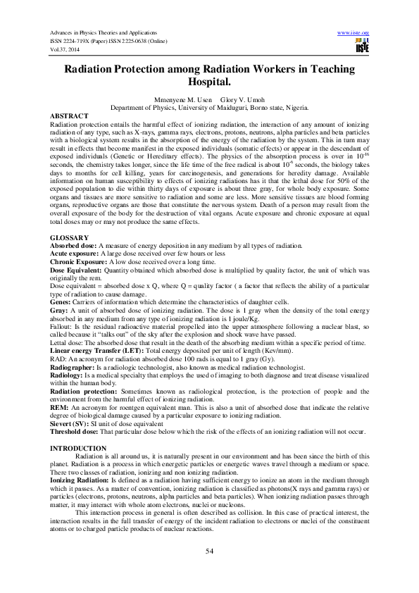 (PDF) Radiation Protection among Radiation Workers in Teaching Hospital