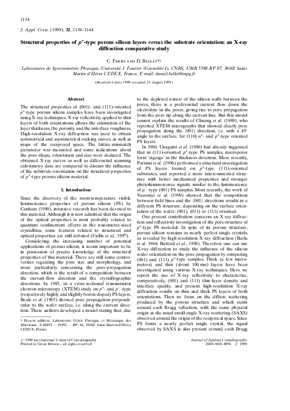 (PDF) Structural properties of p + -type porous silicon layers versus ...