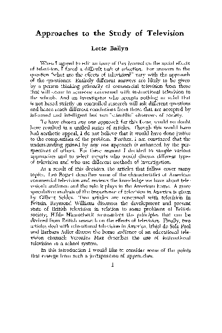 (PDF) Approaches to the Study of Television