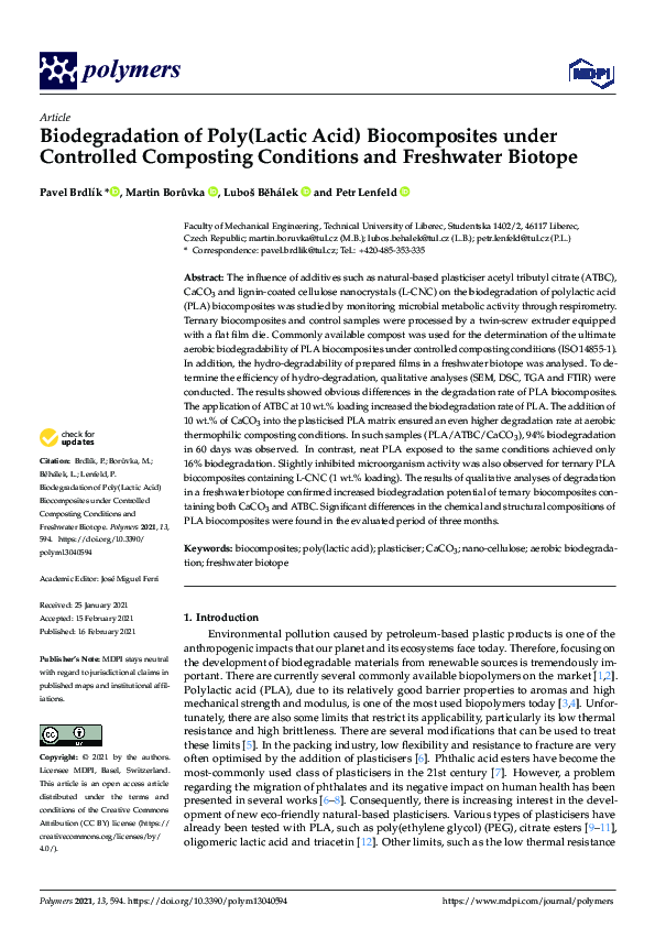 (PDF) Biodegradation of Poly(Lactic Acid) Biocomposites under ...