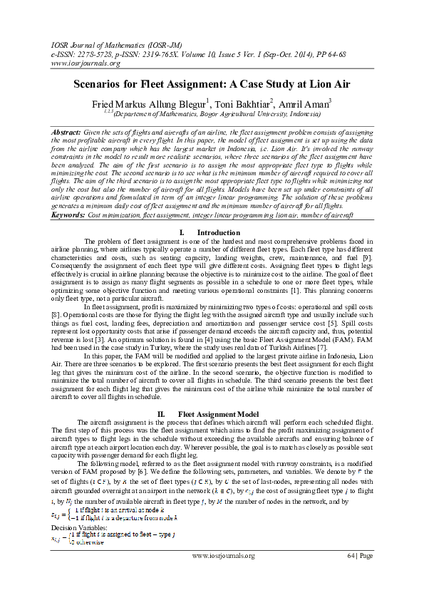 (PDF) Scenarios for Fleet Assignment: A Case Study at Lion Air
