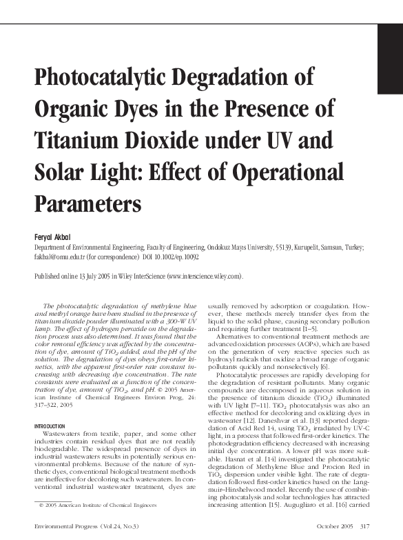 (PDF) Photocatalytic degradation of organic dyes in the presence of ...