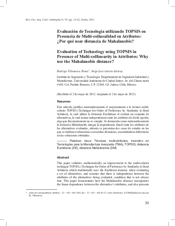 (PDF) Evaluación de Tecnología utilizando TOPSIS en Presencia de Multi-colinealidad en Atributos ...