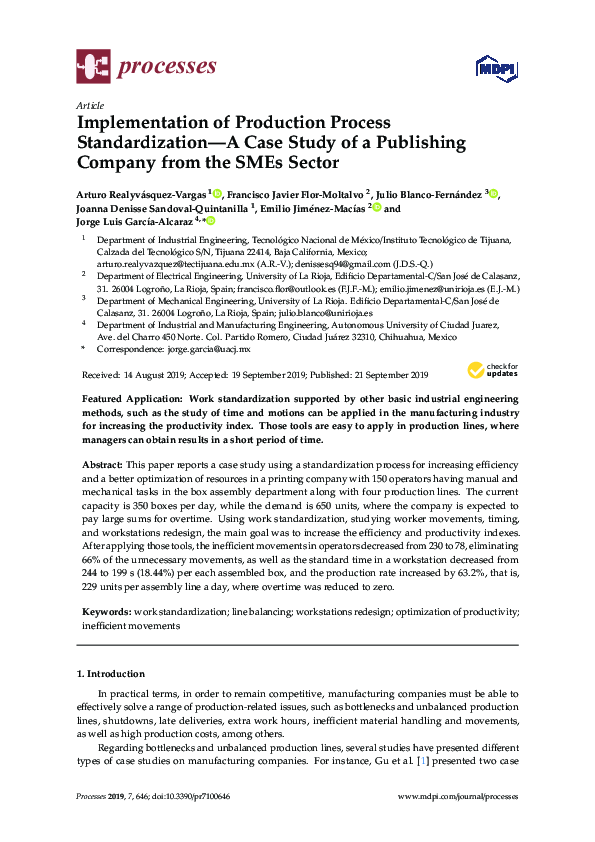 (PDF) Implementation of Production Process Standardization—A Case Study ...