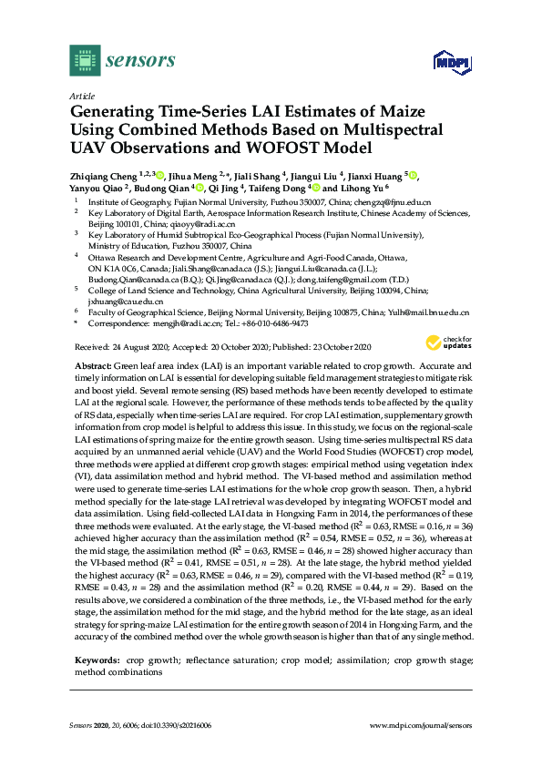 Pdf Generating Time Series Lai Estimates Of Maize Using Combined Methods Based On