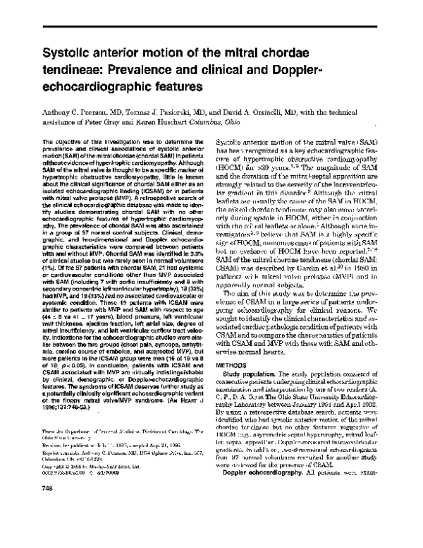 (PDF) Systolic anterior motion of the mitral chordae tendineae ...