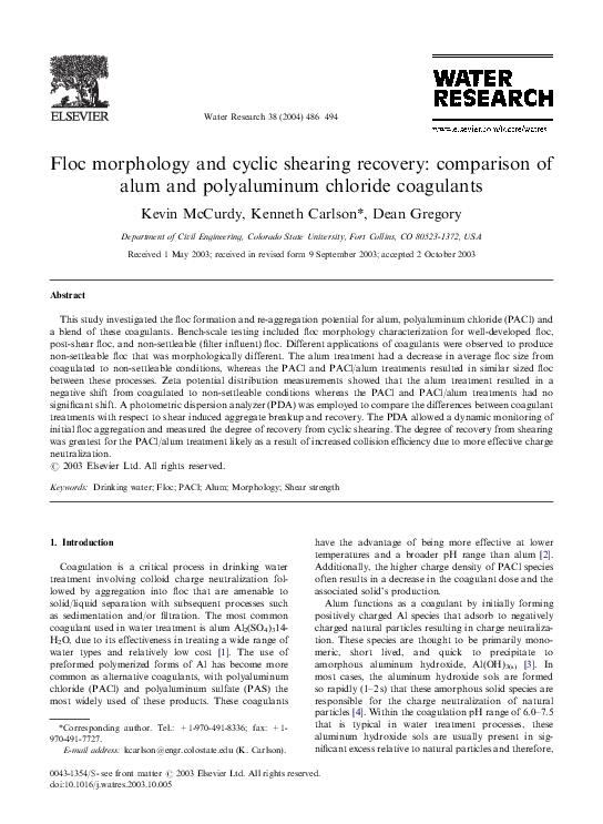 (PDF) Floc morphology and cyclic shearing recovery: comparison of alum ...