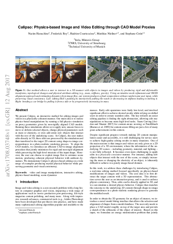 (PDF) Calipso: physics-based image and video editing through CAD model ...