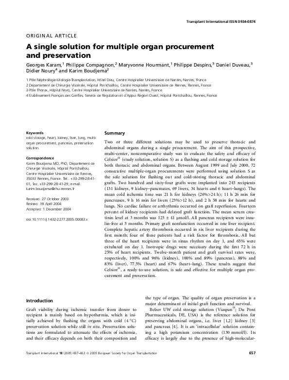 (PDF) A single solution for multiple organ procurement and preservation