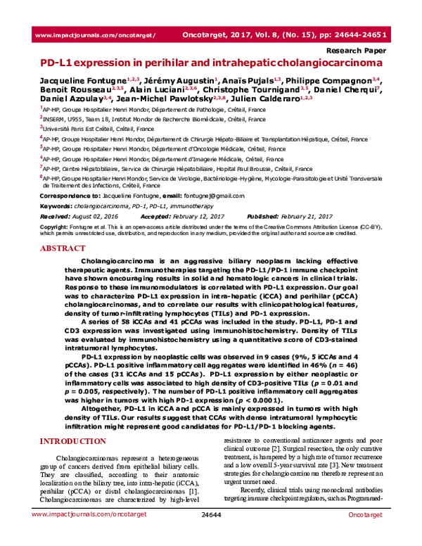 (PDF) PD-L1 expression in perihilar and intrahepatic cholangiocarcinoma