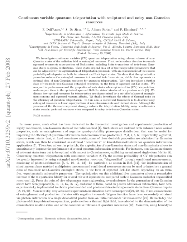 (PDF) Continuous variable quantum teleportation with sculptured and noisy non-Gaussian resources