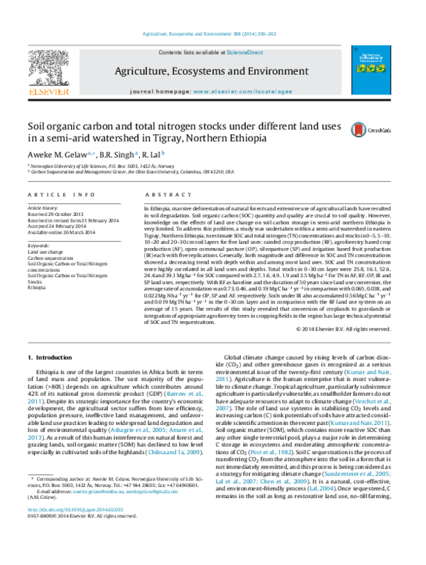 (PDF) Soil organic carbon and total nitrogen stocks under different land uses in a semi-arid ...