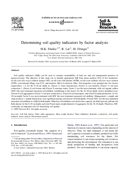 (PDF) Determining soil quality indicators by factor analysis